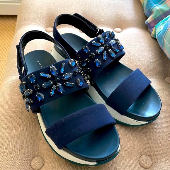 Zara | Shoes | Zara Navy Platform Sandals Size 37 | Poshmark
